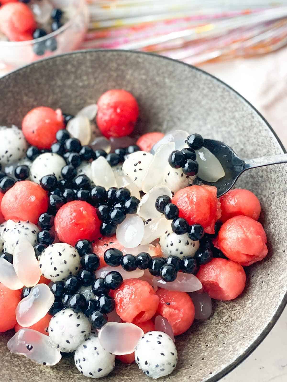 Watermelon Fruit Salad with Brown Sugar Boba Pearls | The Sidesmith