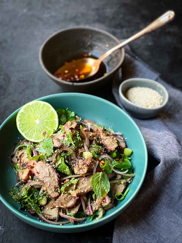 Thai Grilled Pork Salad (Moo Nam Tok Recipe) | The Sidesmith